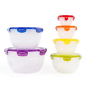 Neoflam Food Storage Plastic Bowls with Lids, 12 Piece Set - Kitchen Foundations, Nestable, Stackable, BPA-Free, Snap Lock, Airtight, Rainbow, Mixing, Food Prep, Containers