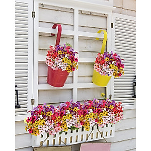 Omldggr 6 Packs Artificial Flowers Faux Violet Flowers Plastic Plant Shrubs Greenery Artificial Violet Flowers for Indoor Outside Garden Patio Porch Window Box Home Wedding Decoration