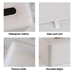 MEIBOOCH PU Leather Tissue Box Cover with Magnetic Closure, Square Tissue Box Holder with Rounded Edges Design (Beige, Rectangular)