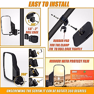 RANSOTO UTV Rearview Side Mirror And Center Mirror Set 1.6" - 2" Bar Compatible with Polaris RZR Ranger Can-Am Maverick Yamaha Rhino Kawasaki Honda Pioneer Talon Arctic Cat