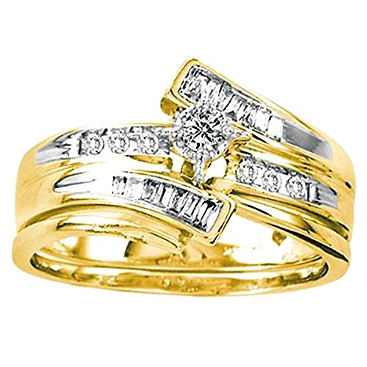 Dazzlingrock Collection 0.25 Carat (Ctw) 1/4 Ctw-Diamond Rd-center Bridal Set, 10k Yellow Gold, Size 7.5