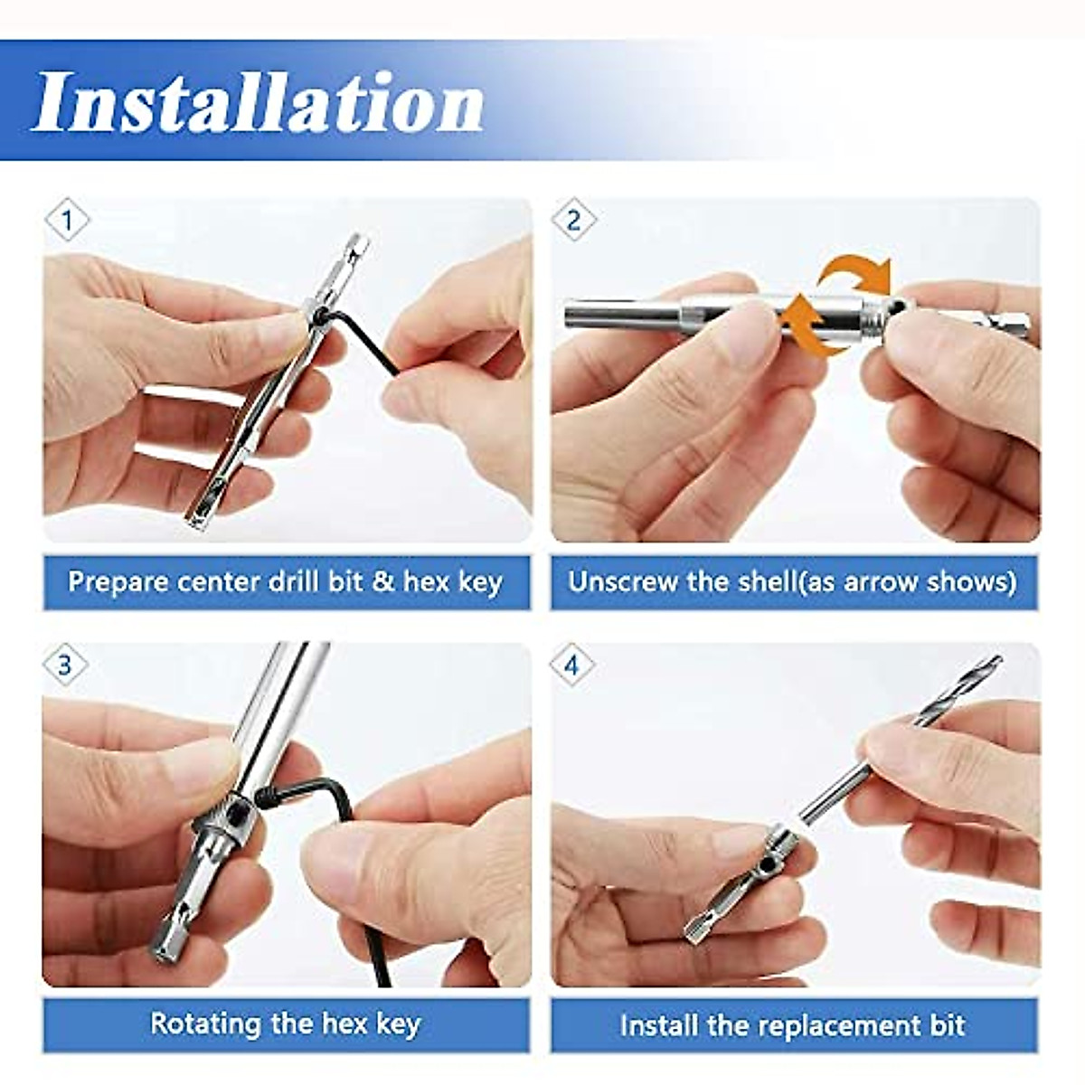 Eyech 4Pcs HSS Door Window Cabinet Self Centering Hinge Drill Bits Set Center Hinge Drill Bit Mill Tool for Opening Hole-5/64 Inch 7/64 Inch 9/64 Inch 11/64 Inch