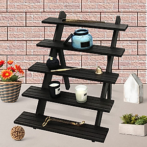 sinyad 101pcs 5-Tier Wood Earring Display Stand, Retail Display Riser Earring, Ring Holder Stand, Removable Countertop Small Merchandise Display Stand with 100 Pcs Earring Card (Brown color)