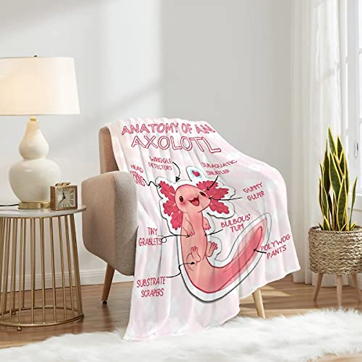Anatomy of an Axolotl Blanket Throw, Mexican Salamander Flannel Fleece Blanket Perfect Axolotl Lover Gift, Lightweight Soft Animal Blanket Suit for Sofa Bed Couch Travel 40"x30" XS for Pet