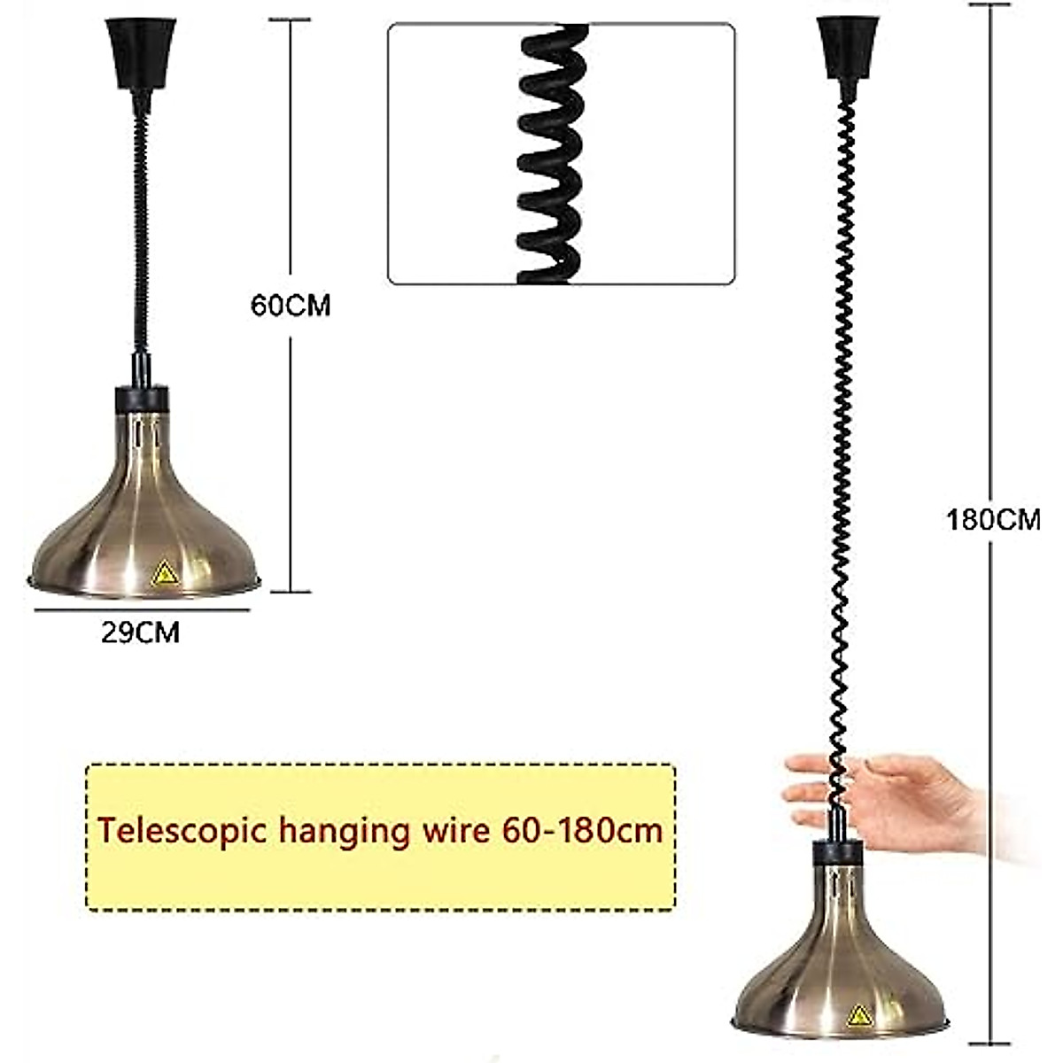 LINKANRUO Food Heat Lamps Food Warmer for Parties, Retractable Food Heating Lamp, Heat Lamp Food Warmer for Food 250W Light Bulbs Restaurant Equipment, 2pcs Lamps(A)