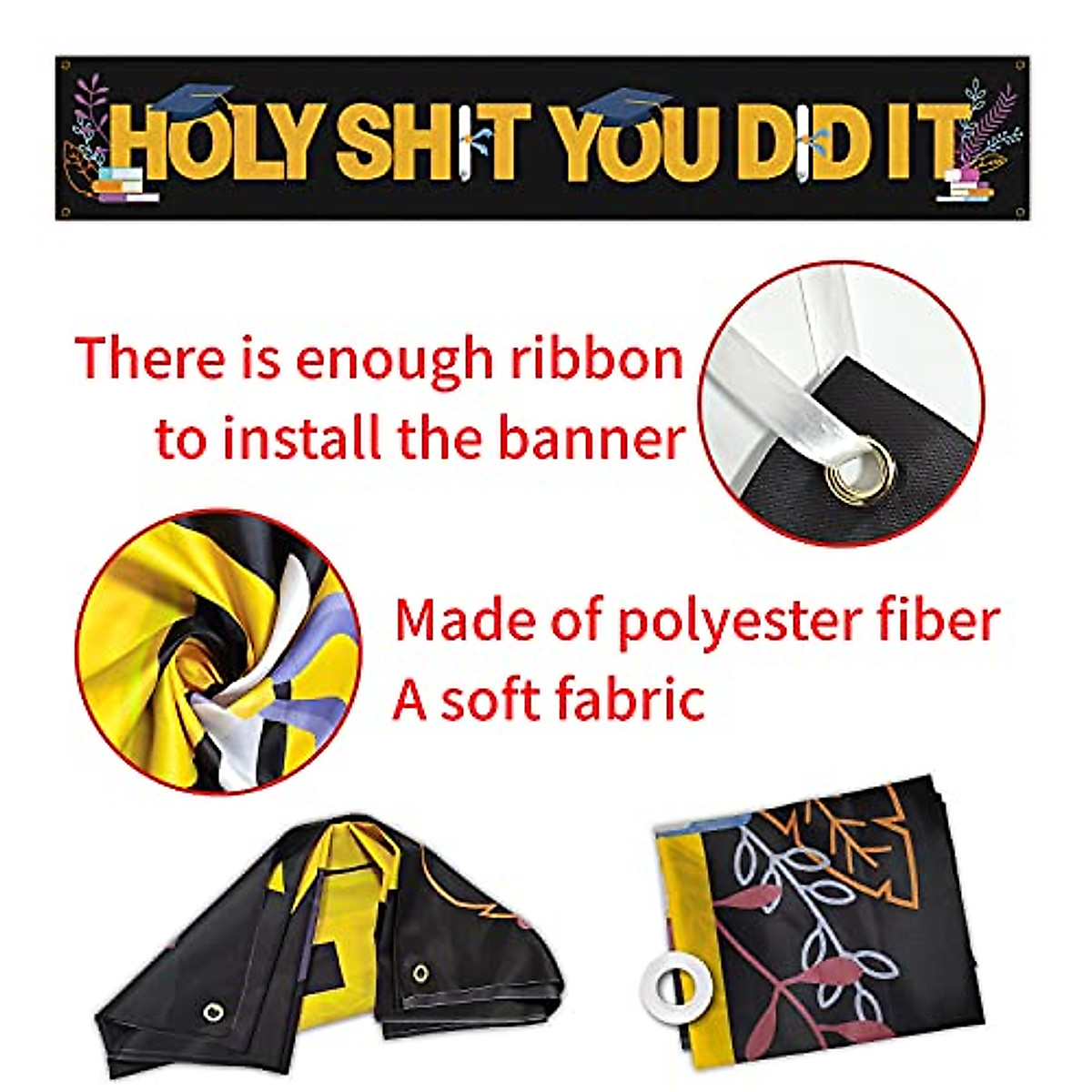 Holy Shit You Did It Large Banner, 2022 Graduate Banner, Black Funny Graduation Lawn Sign Porch Sign, Graduation Party Decorations, Indoor Outdoor Backdrop 8.9 x 1.6 Feet