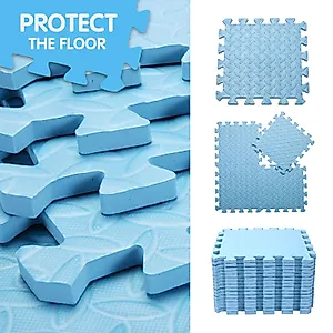 Coolcandy EVA Foam Play Mat, 16 Tiles Colorful Baby Play Mat, Square Kids Playmat with Solid Colored, 0.4" Thickened Interlocking Foam Floor Tiles, Puzzle Play Mat For Baby Lying, Playing (Light Blue)