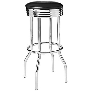 Crown Mark 3905Set Retro 3pc Bar Set w/ 2 stools Black and Chrome