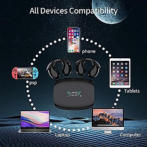 QAWDAWM Clip On Earbuds Wireless Open Ear Headphones- Bluetooth 5.3,80 Hours Playtime with Charging Case, Headphones with Mic Waterproof Sport Earbuds for Running(Black)