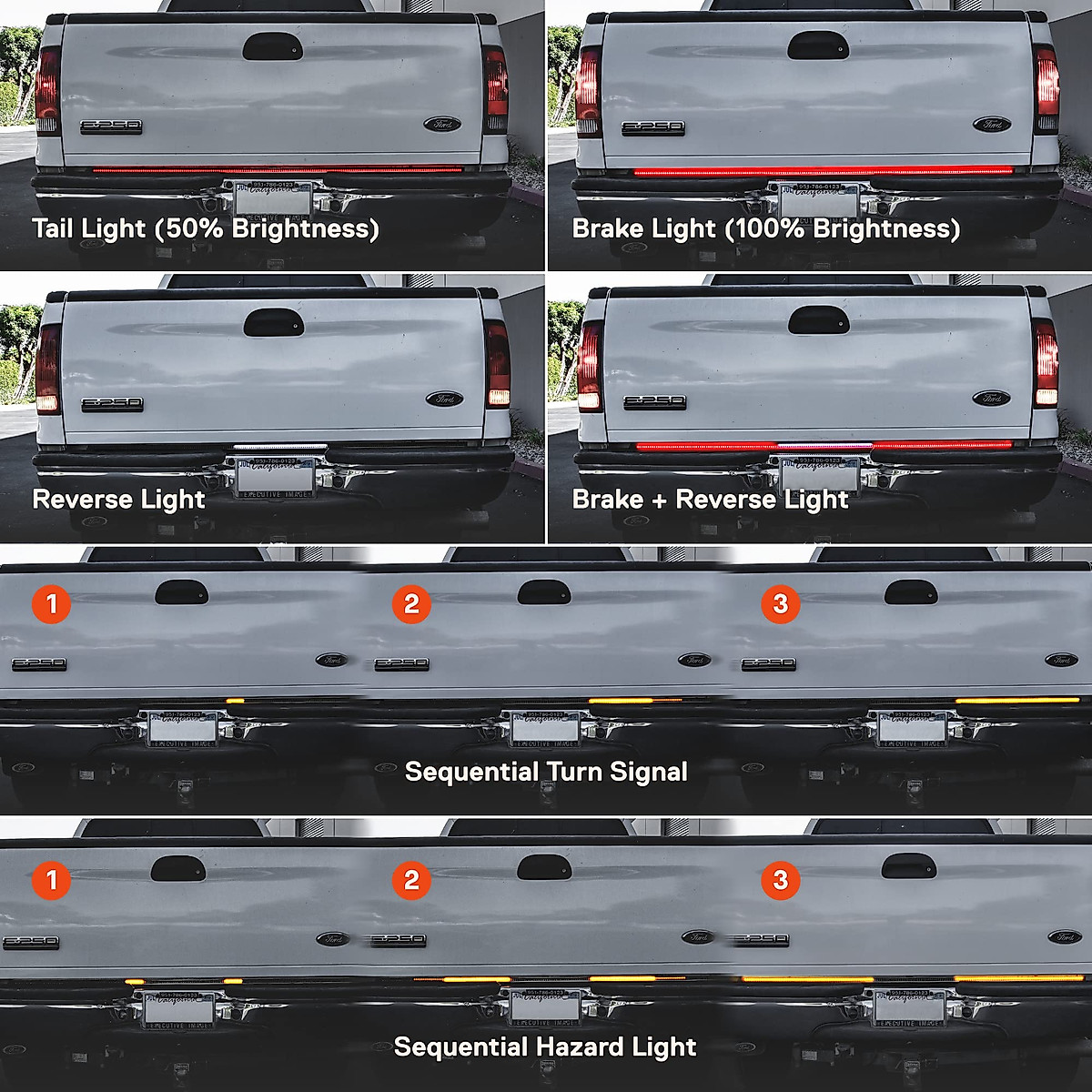 TRUE MODS 60" LED Tailgate Light Bar + Signal Relay Box [Ford F-150 F-250 F-350 Super-Duty till 2018] [Sequential Turn Signal] [Tail & Reverse Light] for Pick-Up Trucks with Tow Package & BLIS