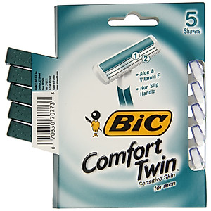 BIC Comfort Twin Men's Disposable Razor, Twin Blade, 5 Count, Sensitive Skin Razor For an Ultra Soothing and Comfortable Shave