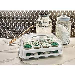 Top Shelf Elements Cupcake Carrier, Fashionable White Cupcake Holder Carries 24 Standard-Size Cupcakes, Durable Muffin Traveler Two Tier Stand and Reusable Cupcake Box