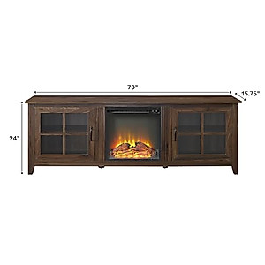 Walker Edison Bern Classic 2 Glass Door Fireplace TV Stand for TVs up to 80 Inches, 70 Inch, Grey Wash