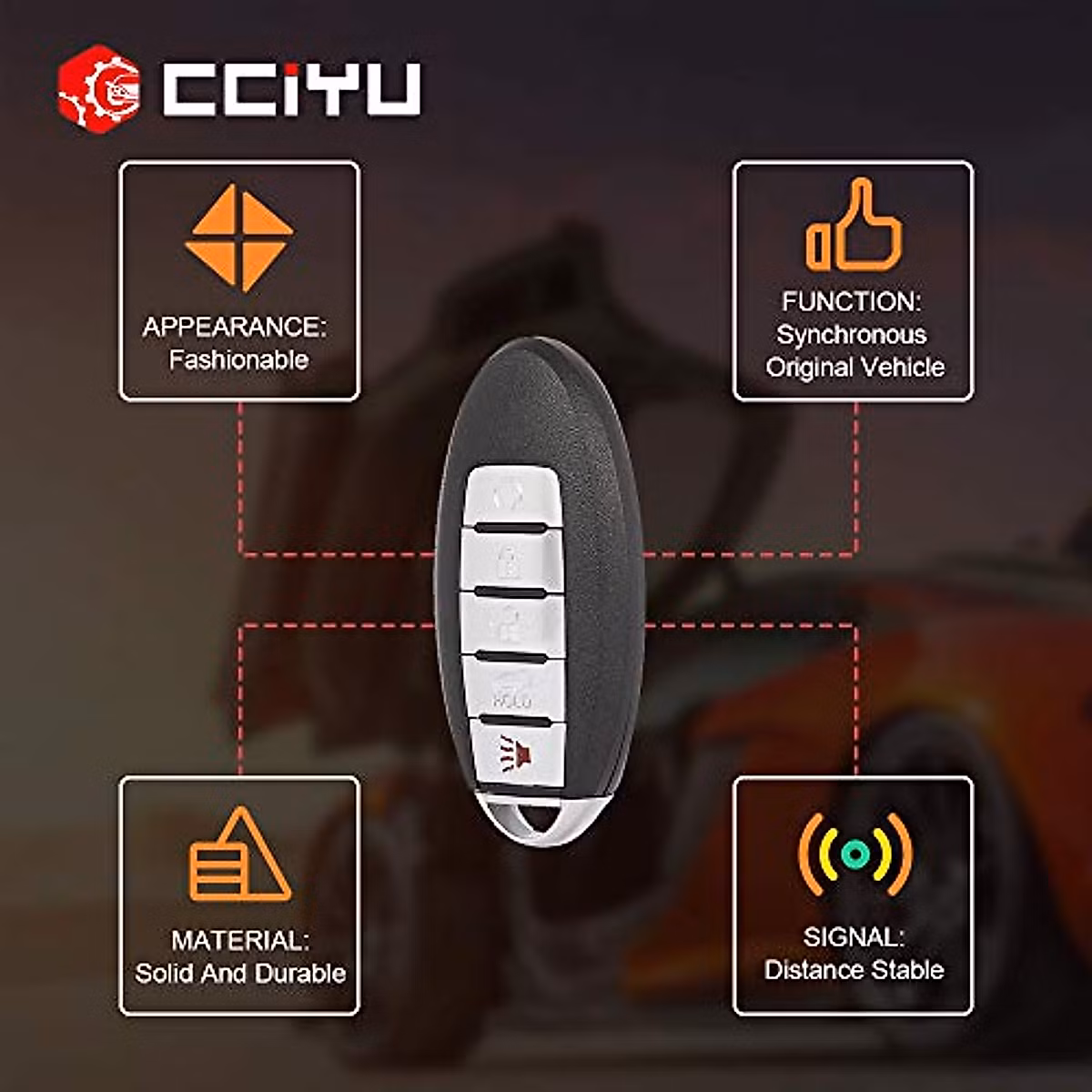 cciyu X 1 Remote UNCUT ignition key fob 5 Buttons Keyless Entry Remote Fob 433 MHZ 4A chips for SUV 19 for N issan Rogue with FCC/OE S180144110 KR5S180144106 7812D-S108106 285E3-6FL7B