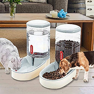 XingCheng-Sport 2 in 1 Pets Feeder Automatic Cat Feeder and Water Dispenser for Small Medium Big Dogs Cats Big Capacity 3.8L (Light Gray)