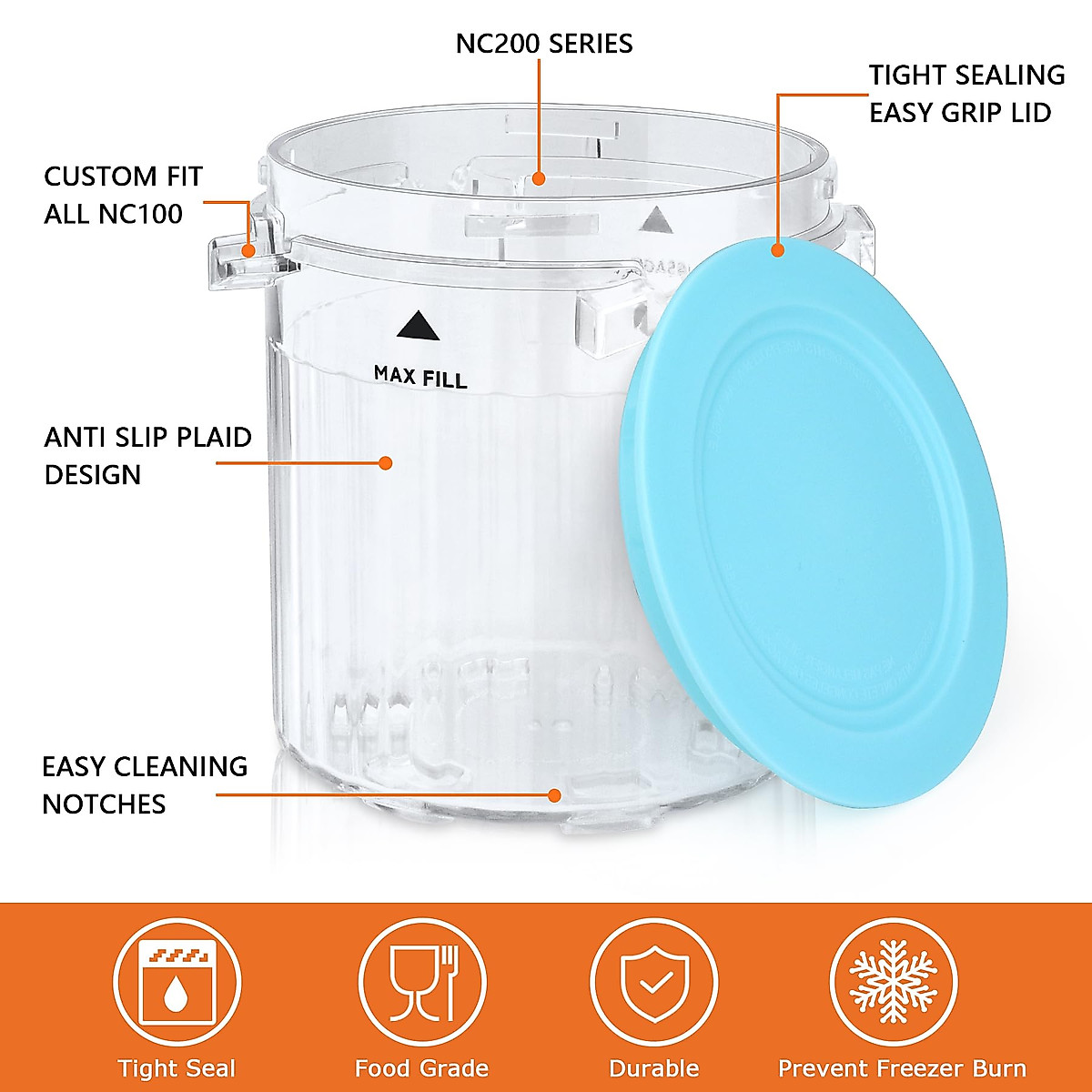 FENKOA Pint Containers and Lids Replacement for Ninja Creami Breeze Containers - 4 Pack, 16oz Pint Cups Replacement for NC100 NC101 NC200 NC201 NC201Q NC205A Ice Cream Maker, BPA Free