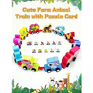 ZRCCOX Wooden Farm Animals Train Set Toy for 2 3 4 Year Old Girls and Boys Birthday Gifts Montessori Toddlers Toys for Ages 2-4 Boy Toy Train Learning Educational Toys for Kids 1-2-4