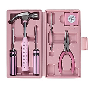 Household Tool Box - 7-Piece Handheld Tool Kit With Hammer, Phillips Screwdrivers, Long-Nose Pliers, Tweezers, and Tape Measure by Stalwart