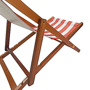 MONSTRUNO Beach Chair Wood Sling Red Stripe Patio Chair, Recliner Camping Chairs, Folding Lounge Chair, Adjustable Backrest, 220 Lbs Weight Capacity