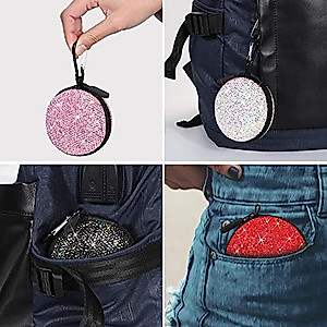 SAVORI Earphone Case Earbuds Small Carrying Cases Bling Rhinestone Crystal Portable Headphone Organizer Storage Pouch Bag with Carabiner 1 Pack (Pink)