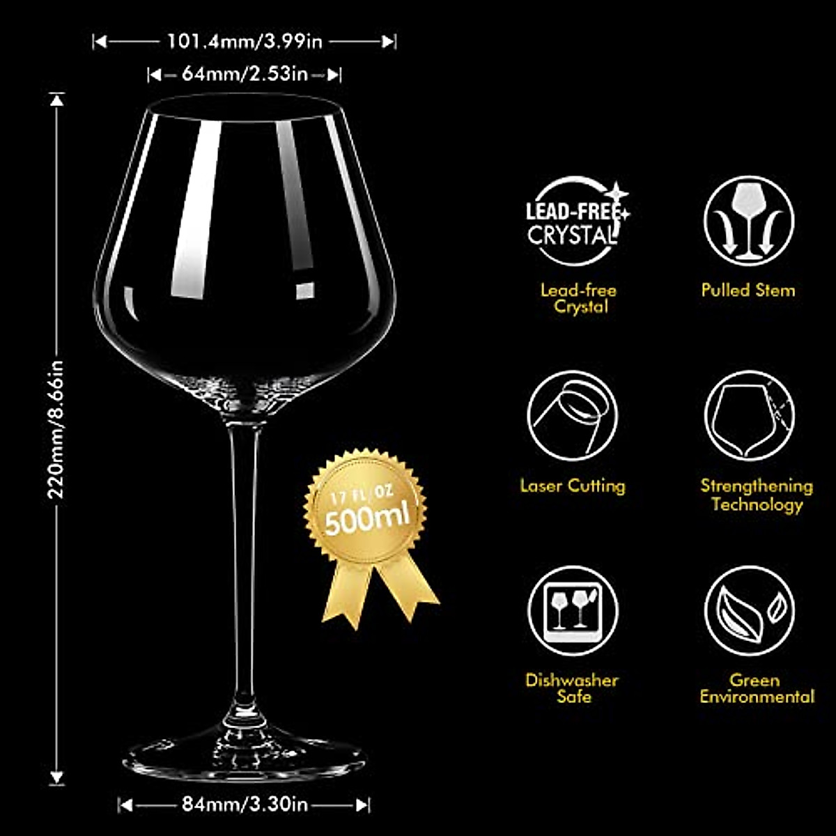 ONEARF Wine Glasses Set of 2,17OZ Hand Blown White and Red Wine Glasses.Lead-Free Premium Crystal Clear Glass Burgundy Boardeaux Wine Glass Set for Daily Use Wedding Anniversary or Birthday Gift