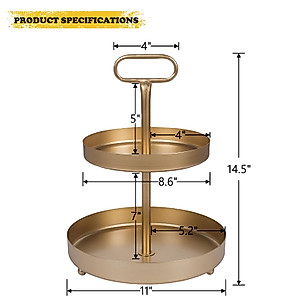 MAONAME Gold 2 Tiered Tray, Metal Two Tier Tray with Handle, Decorative Tray for Kitchen, Living Room, Bathroom, Seasonal Decor