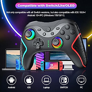 Bidfoce Wireless Switch Controller for Switch/Switch LITE/Switch OLED, Switch Pro Controller with Programming Function, LED Joystick, Adjustable Turbo Vibration,Wake-up Screenshot 【Upgraded Version】