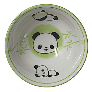 Needzo Small Green Panda Rice Bowl Set, Japanese Ceramic Dish for Appetizer, Sides, 4.5 x 2.25 Inches, Pack of 2