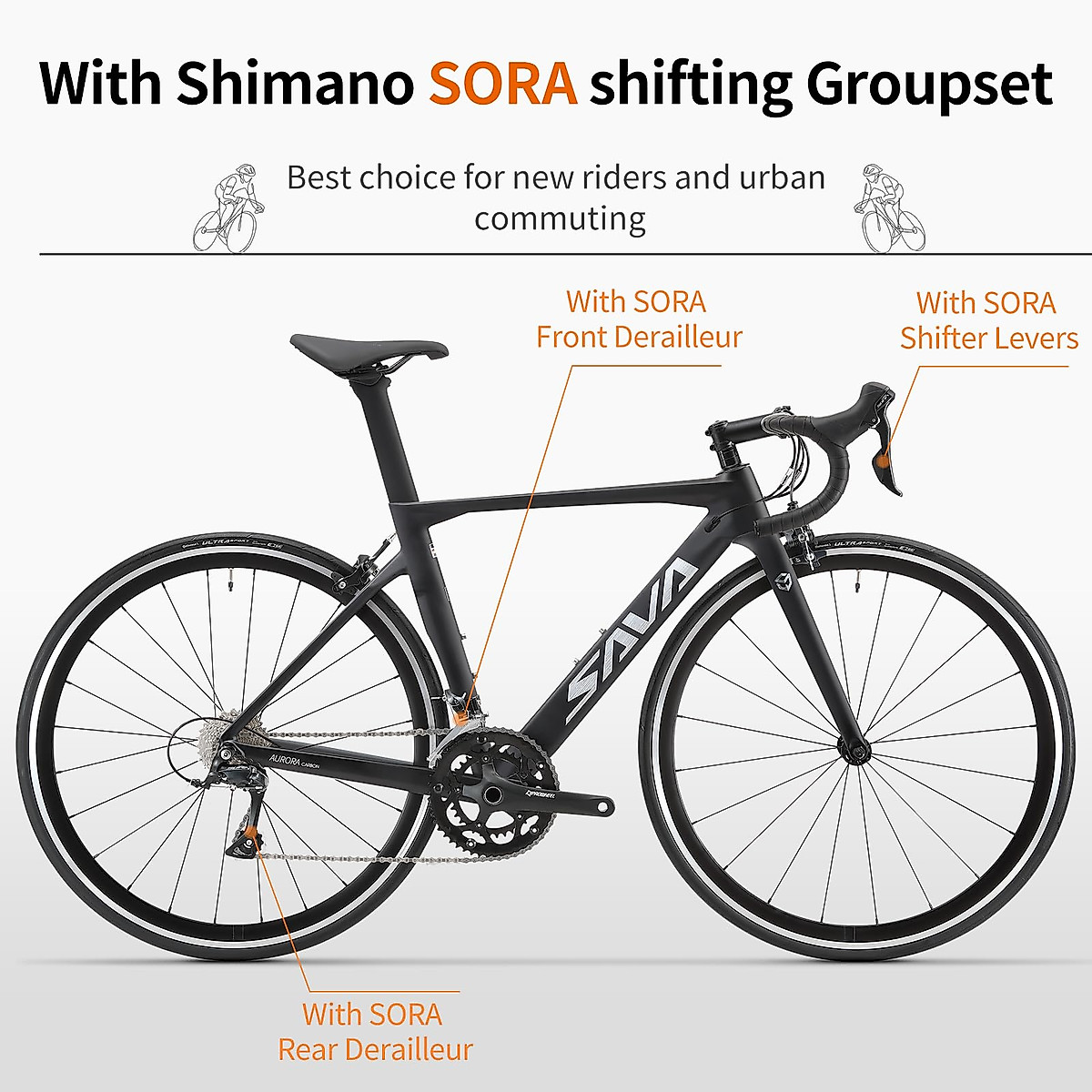 SAVADECK Carbon Road Bike with Shimano SORA R3000 18 Speed Derailleur System,Racing Bicycle with Carbon Fiber Frame Carbon Fork and Double V Brake for Adult.(White 56cm)