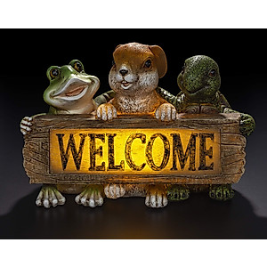 VP Home Flocked Welcome Gnome with Lantern Solar Powered LED Outdoor Decor Garden Light Welcome gnome Statues Outdoor gnome Decor Funny Figurine Decor for Outside Patio, Yard, Lawn
