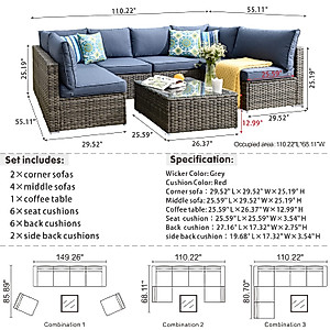 XIZZI Patio Furniture Outdoor Sectional Sofa 7 Piece All Weather PE Rattan Wicker Conversation Sets with Coffee Table for Backyard Deck Garden,Denim Blue