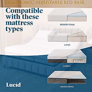 Motorized Upholstered Adjustable Bed Base with Wireless Remote, Head and Foot Incline, Memory Pre-Sets, Anti-Snore, Zero Gravity, Adjustable Leg Heights Bed Frame,Ergonomic Positioning (Queen)