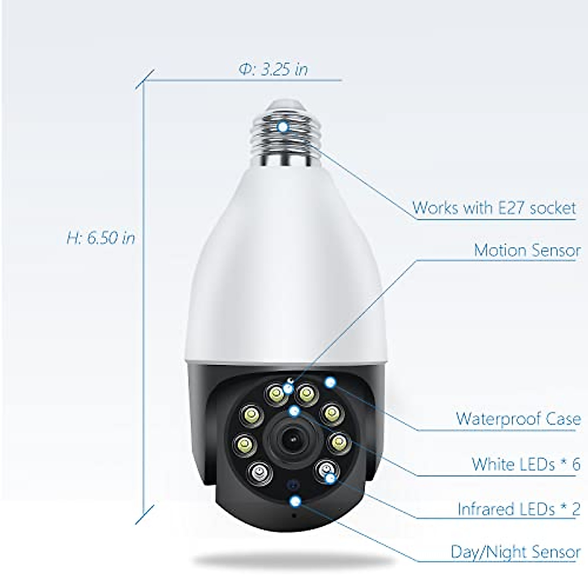 TIENCIY Security Camera Pan-Tilt Light Bulb Camera, FHD 2K Wireless Wi-Fi IP Camera, Home Surveillance CCTV Cameras with Motion Auto Tracking/Siren Alarm/Night Vision/Remote Viewing/Two-Way Audio