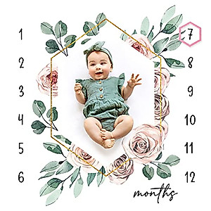 Calloo Baby Monthly Milestone Blanket for Baby Girls, Baby Monthly Milestone Blanket Girl, Baby Month Blanket for Baby Girl, Monthly Baby Milestone Blanket Girl, Baby Growth Chart Blanket 46"x46"