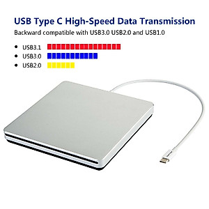 tengertang USB-c Super External Drive, Portable External CD/DVD-rw Writer/Player/Burner for The Latest MacBook/asus/asus/dell Latitude/MacBook Pro (Silver)