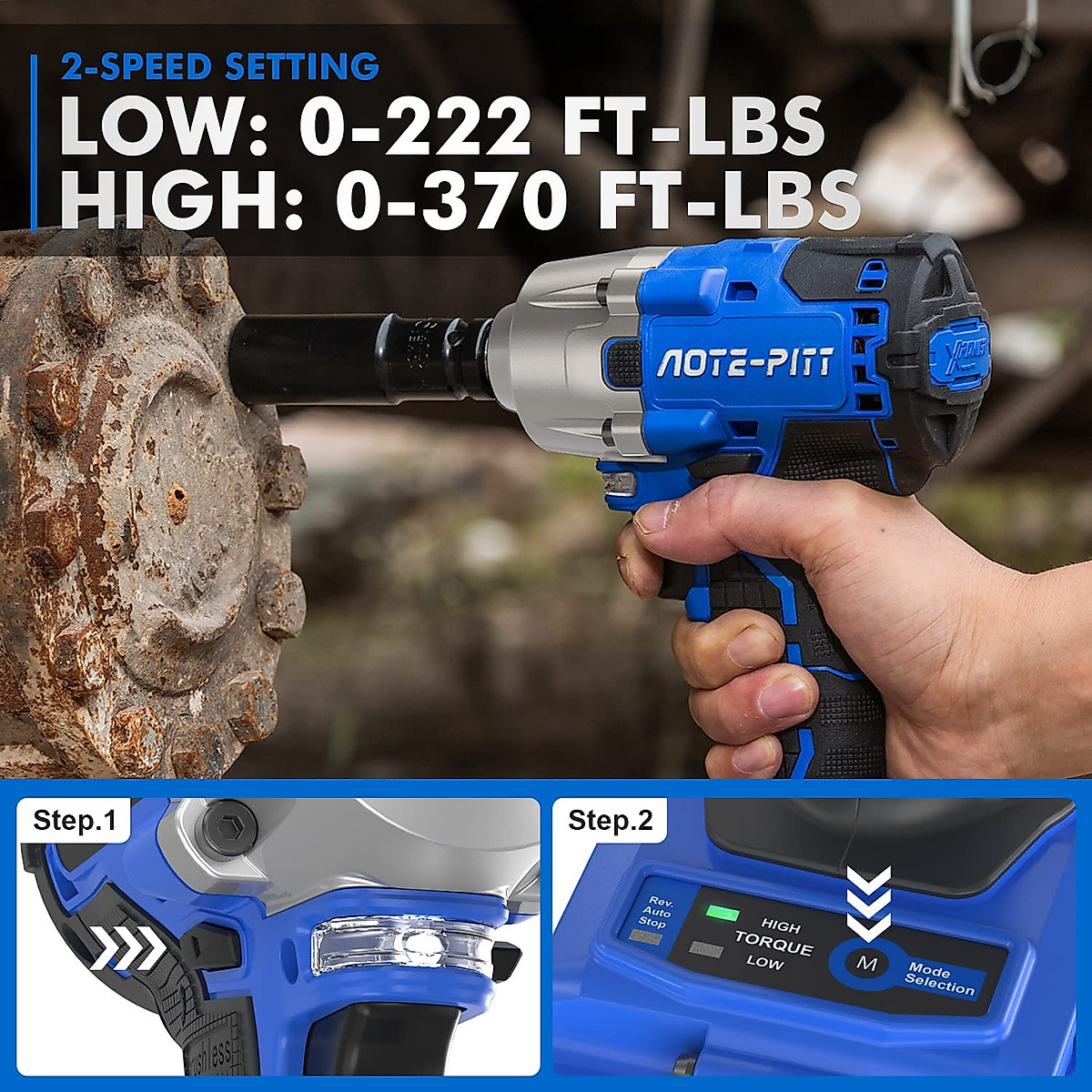 20V 370 Ft-lbs Brushless 1/2 Inch Impact Wrench Kit with 6 Sockets, 2Ah Battery, Charger, Bag