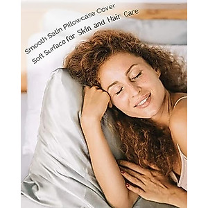 Yanideer Satin Pillowcase for Hair & Skin Travel Elastic Band Cooling Satin Pillowcases - Satin Pillow Case Cover Pillow Cases Standard Size Queen, Grey