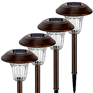 SOLPEX Solar Path Lights, 4 Pack High Lumen Solar Garden Lights, Solar Powered Waterproof Pathway Lights, Automatic Led Warm White Solar Yard Lights for Driveway, Walkway, Landscape, Lawn