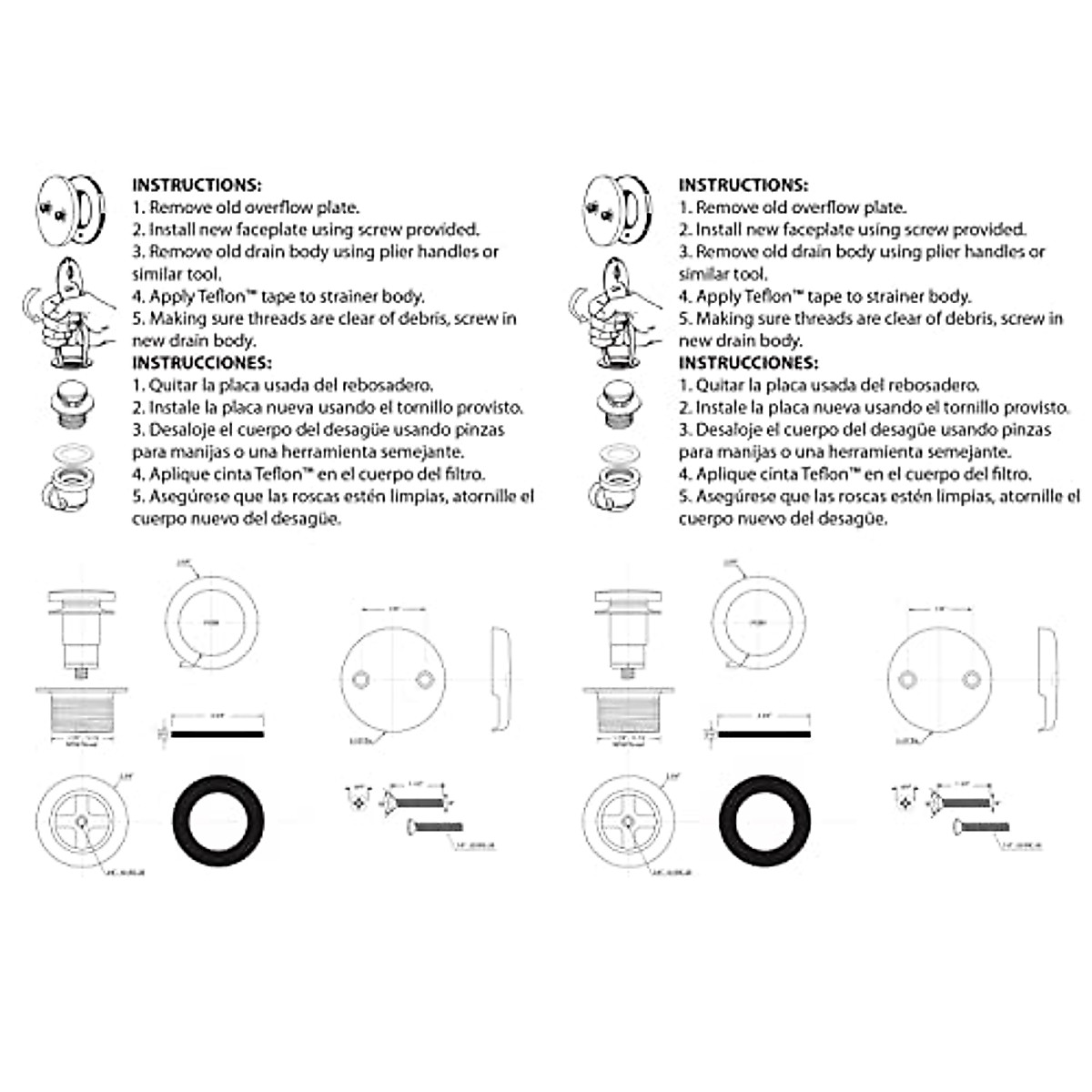 Westbrass R93-2-36-62 1-1/2" Coarse Thread Tip-Toe Bathtub Drain Trim Set with 2-Hole Overflow Faceplate, Matte Black (36-Pack)
