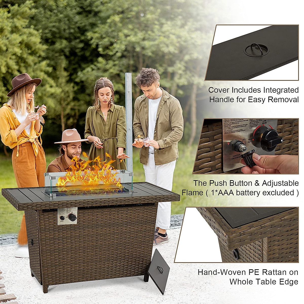 Kinsuite Propane Tank Cover Table 16" Side Hideaway Wicker Tank Table for Gas Fire Pits, Rattan Tank Table Cover with Storage & Adjustable Foot for Standard 20 Gallon Propane Tanks, Brown