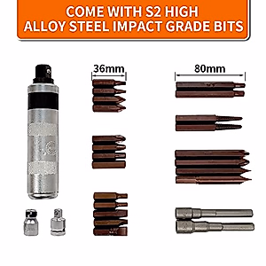 AKM Hand Manual Reversible Impact Driver Set Extractor-26 PCS Impact Screwdriver S2 Steel Hex Phillips Slotted Screwdriver Bits Much More Durable Disengage Rusted Fasteners or Frozen Bolts