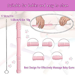 Hollow Teether Tubes, Honboom 5 Packs Soft Silicone Teething Tubes, Baby Soothing Teether Toy, Chew Straw Toy for Babies 0-12 Months with a Cleaning Brush, Dishwasher Safe (6.6in)