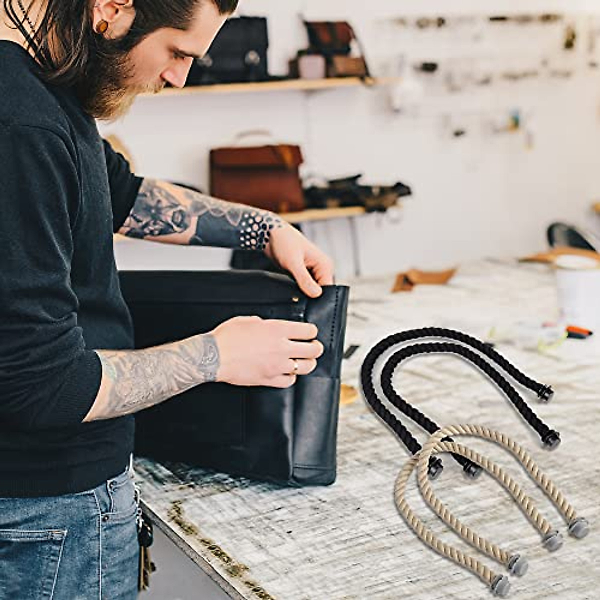 FVVMEED 25 Inch Obag Rope Handle with Canvas Insert Handbag Strap Bag Braided Band Repair Replacements for Obag Bag Female Handbag Shoulder Bag Canvas Tote Purse Practical Accessories (Beige)