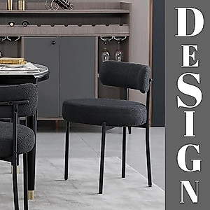 DYHOME Black Dining Chairs Set of 2, Mid-Century Modern Dining Chairs, Kitchen Dining Room Chairs, Curved Backrest Round Upholstered Boucle Sherpa Dining Chair with Black Metal Legs