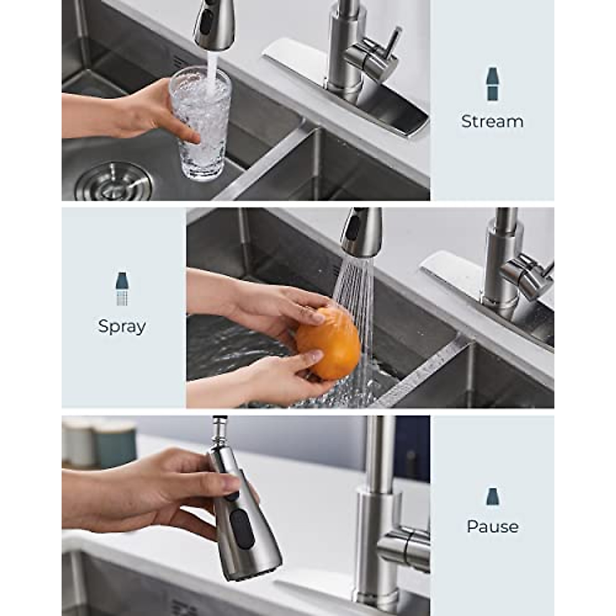 FORIOUS Kitchen Faucet with Pull Down Sprayer Brushed Nickel, High Arc Single Handle Kitchen Sink Faucet with Deck Plate, Commercial Modern rv Stainless Steel Kitchen Faucets, Grifos De Cocina