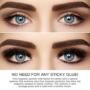 Magnetic Eyelash Kit, Premium Magnetic Eyelash with Eyeliner Kit, includes 2 Pairs of Reusable Realistic and Soft Magnetic Eyelashes, Advanced Eyeliners, Strong Hold, Easy to Apply Magnetic Eyeliner