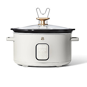 Beautiful 6 Qt Programmable Slow Cooker by Drew Barrymore - 5 Preset Cooking Functions, Digital Countdown Timer, Dishwasher-Safe Parts, and Cool-Touch Handles (White Icing)