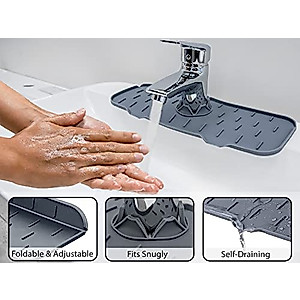 1 Pcs Grey Silicone Faucet Handle Drip Catcher Tray - Drip Catcher for Sink Faucet – Kitchen Faucet Drip Mat - Sink Faucet Splash Guard - Faucet Pad - Counter Faucet Mat - Silicone Sink Protector !
