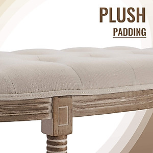 VONLUCE Vintage French Bench, Beige, 49" Upholstered Entryway Bench & Dining Bench, Rubberwood Legs, Padded Seat, 330-pound Weight Capacity