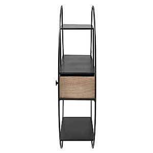 Linon Nerah Round Metal and Wood Wall Shelf in Black and Brown